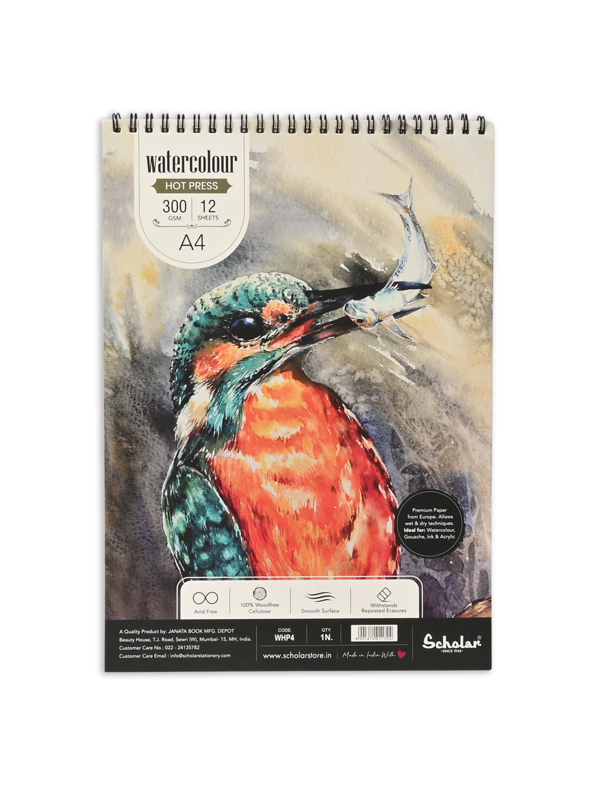 300 Gsm Watercolour Hot Pressed Paper Pads - Wire Bound (Smooth Surface ...